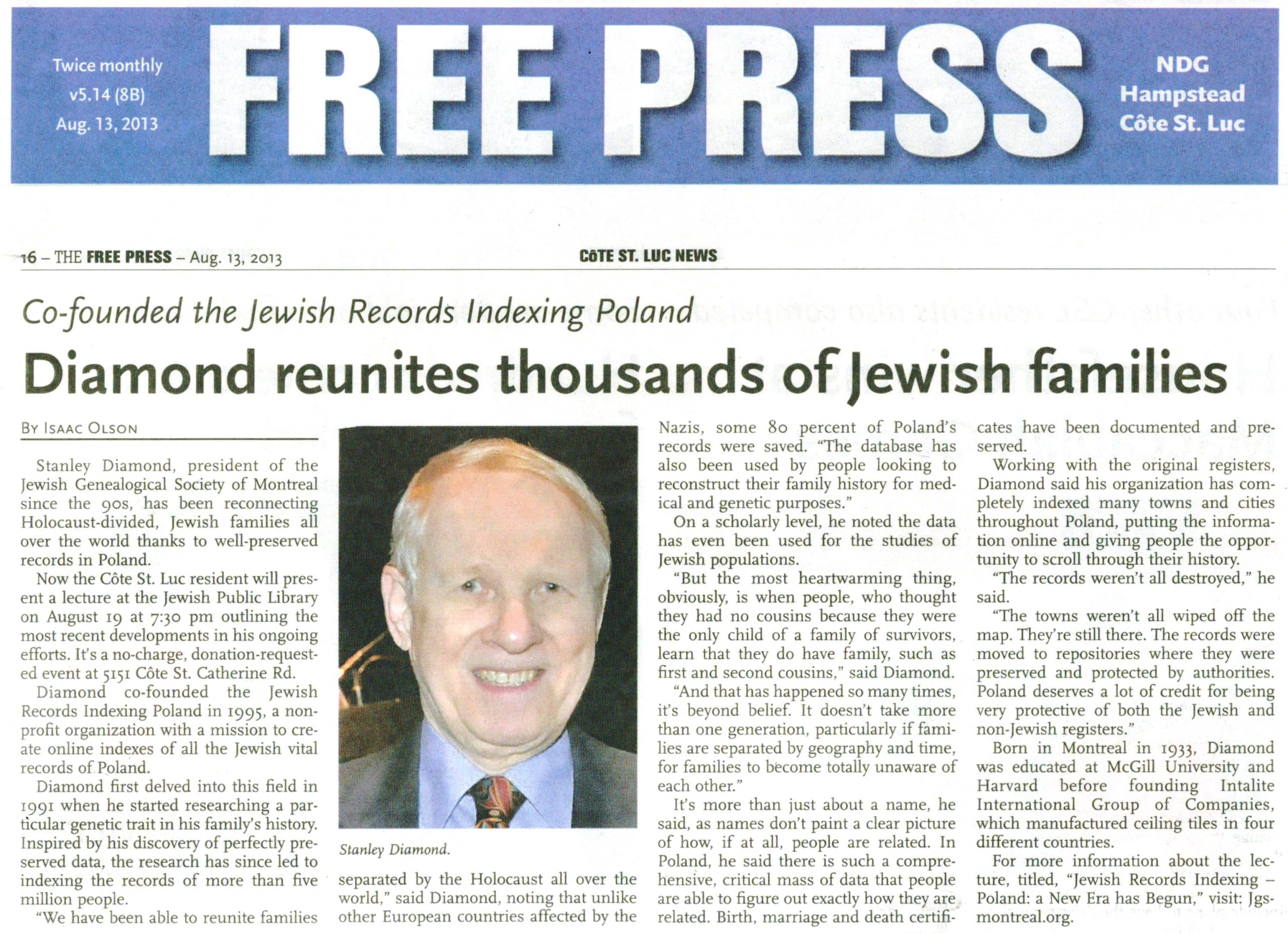 A Tribute to Stanley M Diamond (z”l) | JRI-Poland